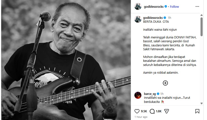 Bassis Grup Rock Legenda God Bless Donny Fattah Meninggal - MerahPutih